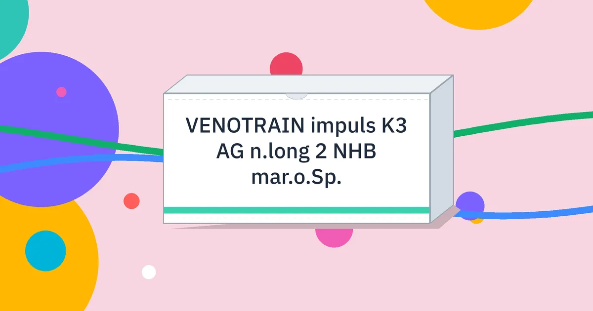 Symbolbild: Packung mit der Aufschrift VENOTRAIN impuls K3 AG n.long 2 NHB mar.o.Sp. (PZN 15215580) – Verfügbarkeit und Bezug in Apotheken in Frankfurt am Main