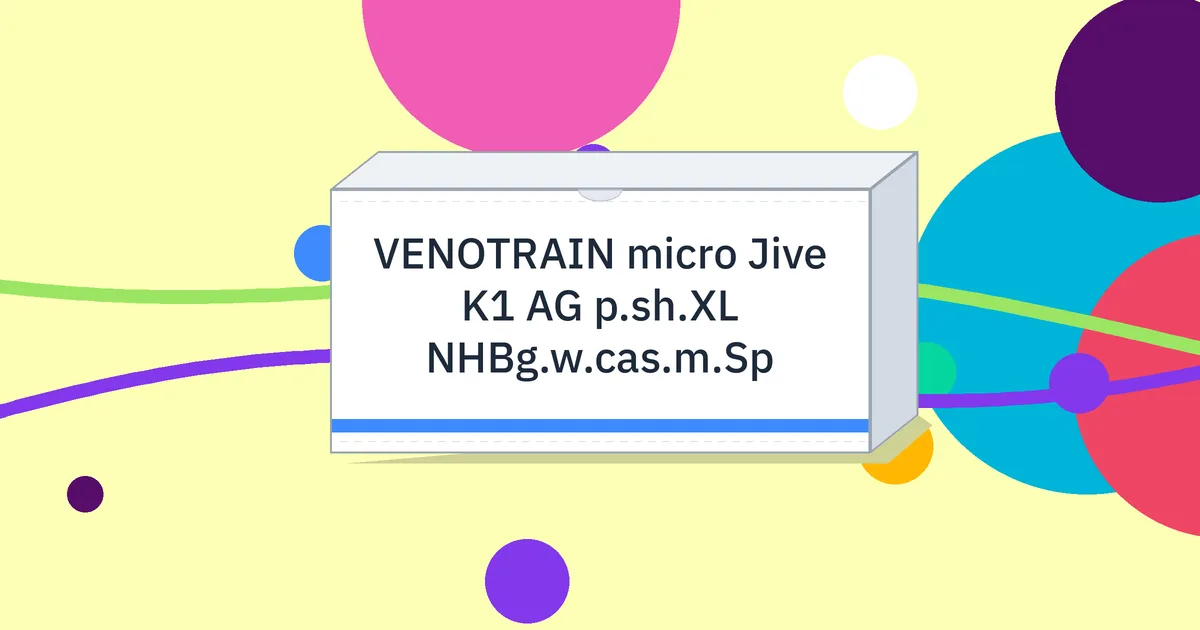 Symbolbild: Packung mit der Aufschrift VENOTRAIN micro Jive K1 AG p.sh.XL NHBg.w.cas.m.Sp (PZN 20767927) – Verfügbarkeit und Bezug in Apotheken in Frankfurt am Main