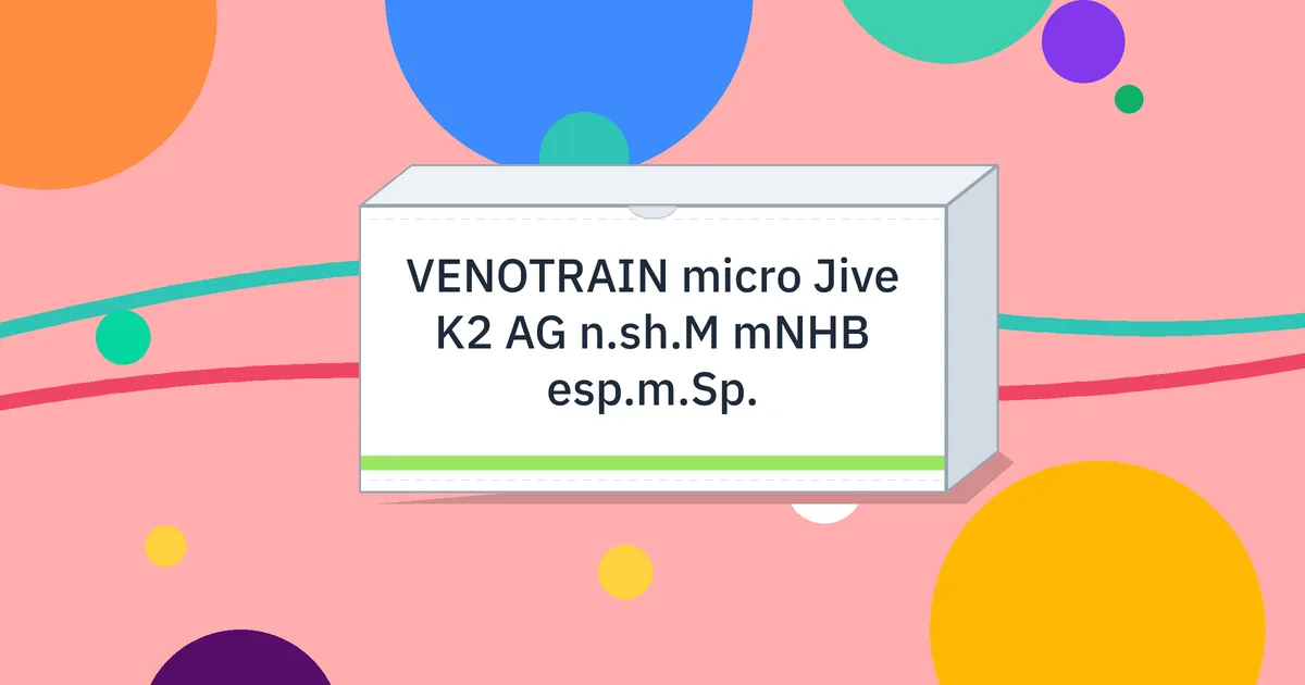Symbolbild: Packung mit der Aufschrift VENOTRAIN micro Jive K2 AG n.sh.M mNHB esp.m.Sp. (PZN 17760399) – Verfügbarkeit und Bezug in Apotheken in Frankfurt am Main