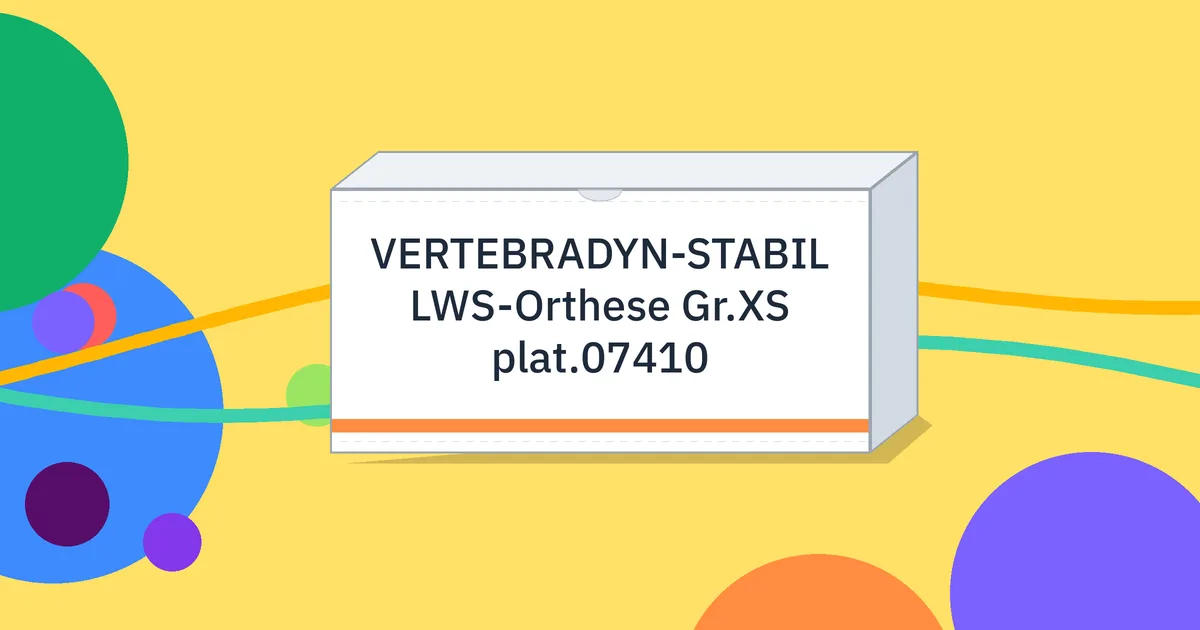Symbolbild: Packung mit der Aufschrift VERTEBRADYN-STABIL LWS-Orthese Gr.XS plat.07410 (PZN 05543136) – Verfügbarkeit und Bezug in Apotheken in Frankfurt am Main