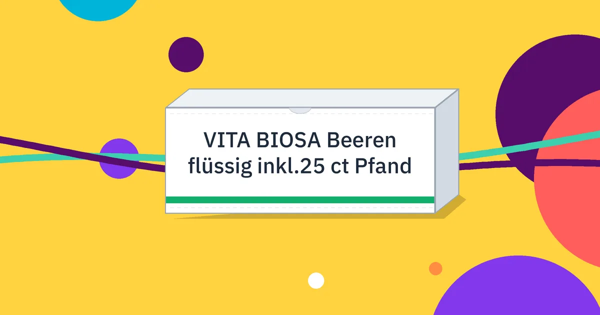 Symbolbild: Packung mit der Aufschrift VITA BIOSA Beeren flüssig inkl.25 ct Pfand (PZN 18227566) – Verfügbarkeit und Bezug in Apotheken in Frankfurt am Main