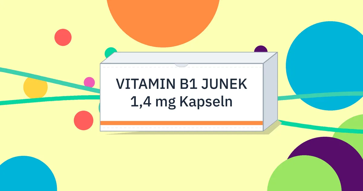Symbolbild: Packung mit der Aufschrift VITAMIN B1 JUNEK 1,4 mg Kapseln (PZN 10051518) – Verfügbarkeit und Bezug in Apotheken in Frankfurt am Main