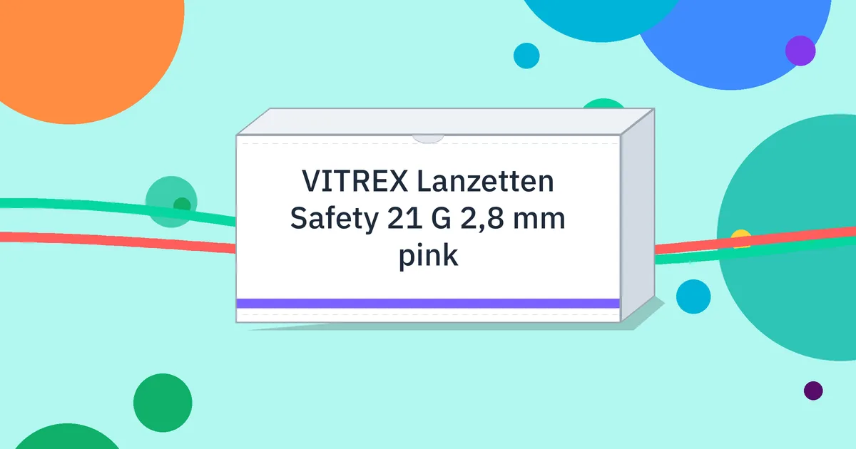 Symbolbild: Packung mit der Aufschrift VITREX Lanzetten Safety 21 G 2,8 mm pink (PZN 09678229) – Verfügbarkeit und Bezug in Apotheken in Frankfurt am Main