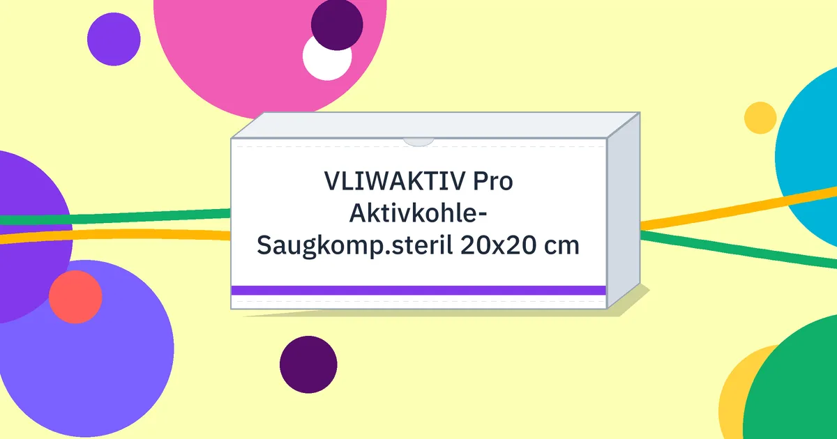 Symbolbild: Packung mit der Aufschrift VLIWAKTIV Pro Aktivkohle-Saugkomp.steril 20x20 cm (PZN 18254445) – Verfügbarkeit und Bezug in Apotheken in Frankfurt am Main