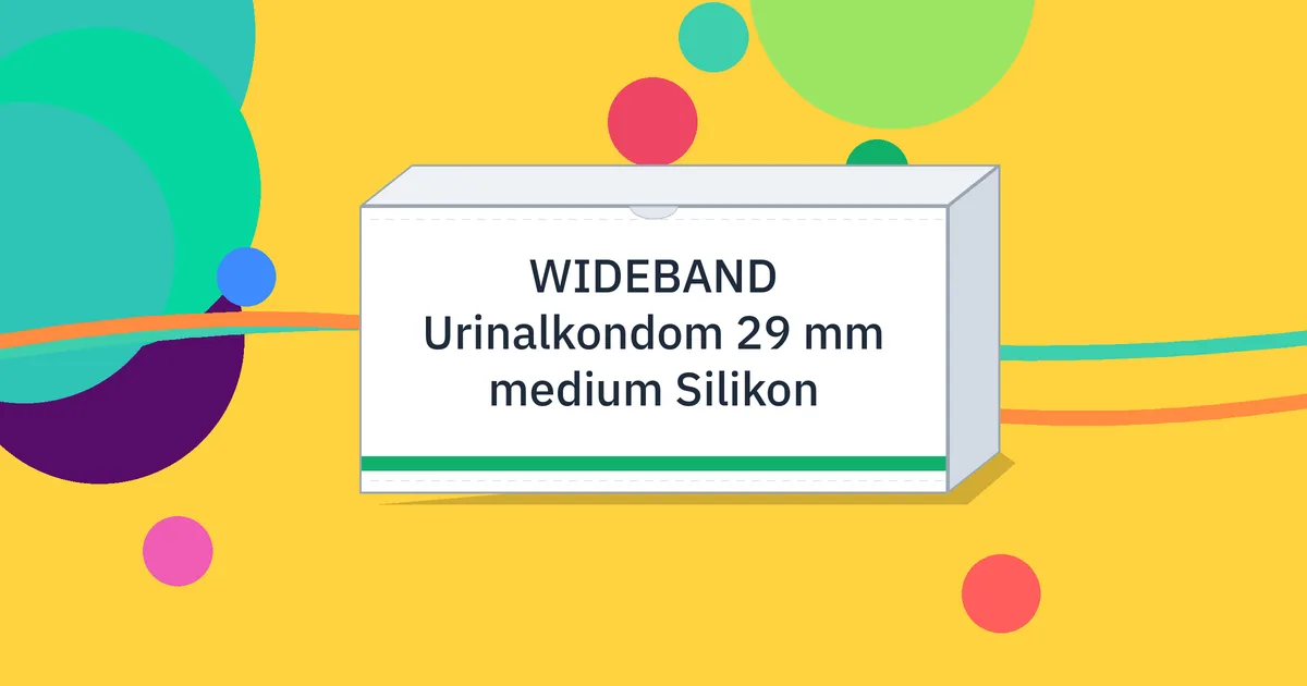 Symbolbild: Packung mit der Aufschrift WIDEBAND Urinalkondom 29 mm medium Silikon (PZN 11136524) – Verfügbarkeit und Bezug in Apotheken in Frankfurt am Main