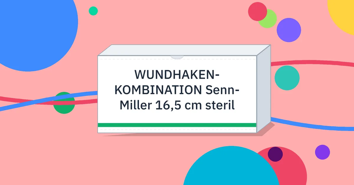 Symbolbild: Packung mit der Aufschrift WUNDHAKEN-KOMBINATION Senn-Miller 16,5 cm steril (PZN 17248543) – Verfügbarkeit und Bezug in Apotheken in Frankfurt am Main