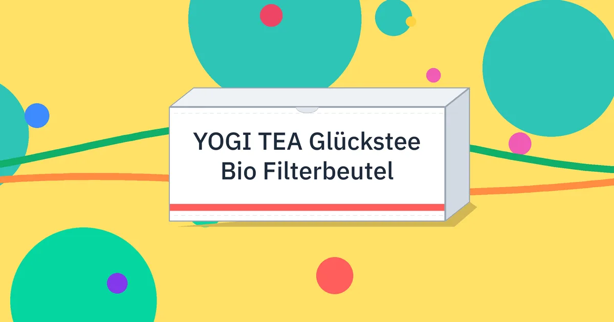 Symbolbild: Packung mit der Aufschrift YOGI TEA Glückstee Bio Filterbeutel (PZN 09687978) – Verfügbarkeit und Bezug in Apotheken in Frankfurt am Main