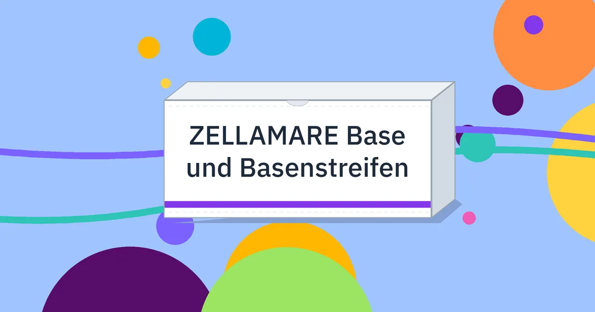 Symbolbild: Packung mit der Aufschrift ZELLAMARE Base und Basenstreifen (PZN 09748289) – Verfügbarkeit und Bezug in Apotheken in Frankfurt am Main