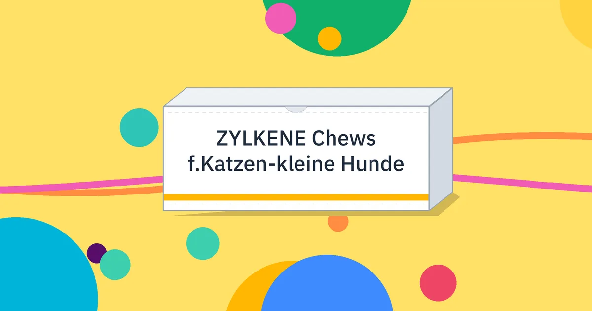 Symbolbild: Packung mit der Aufschrift ZYLKENE Chews f.Katzen-kleine Hunde (PZN 18439044) – Verfügbarkeit und Bezug in Apotheken in Frankfurt am Main