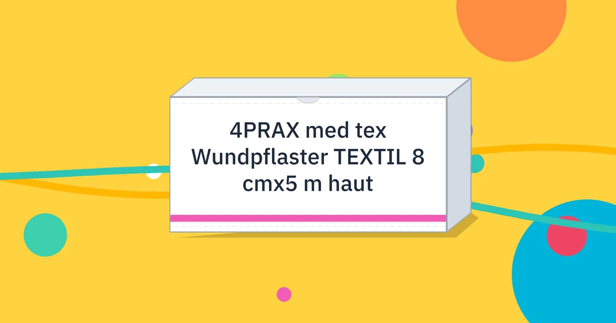 Symbolbild: Packung mit der Aufschrift 4PRAX med tex Wundpflaster TEXTIL 8 cmx5 m haut (PZN 20231150) – Verfügbarkeit und Bezug in Apotheken in Frankfurt am Main