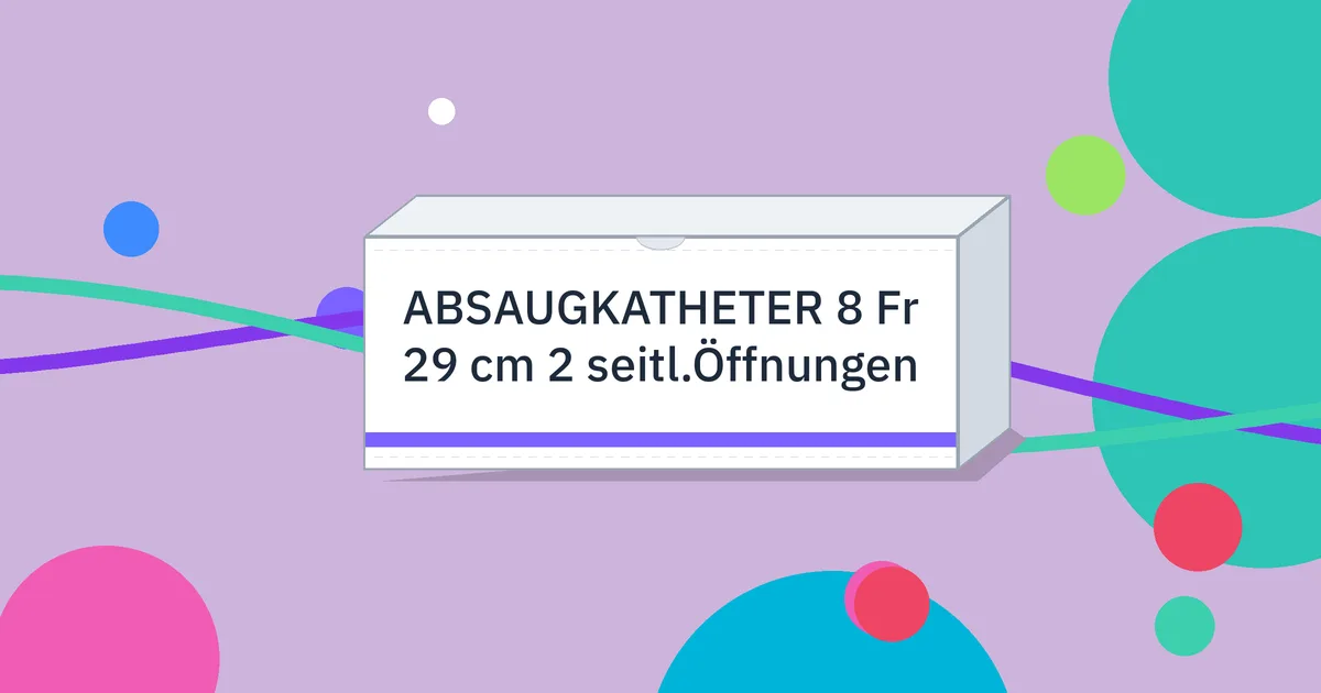 Symbolbild: Packung mit der Aufschrift ABSAUGKATHETER 8 Fr 29 cm 2 seitl.Öffnungen (PZN 00912161) – Verfügbarkeit und Bezug in Apotheken in Frankfurt am Main