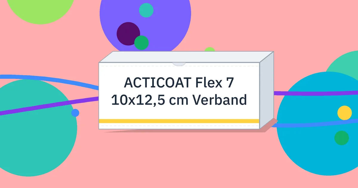 Symbolbild: Packung mit der Aufschrift ACTICOAT Flex 7 10x12,5 cm Verband (PZN 13347515) – Verfügbarkeit und Bezug in Apotheken in Frankfurt am Main