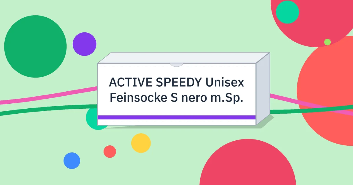 Symbolbild: Packung mit der Aufschrift ACTIVE SPEEDY Unisex Feinsocke S nero m.Sp. (PZN 16194897) – Verfügbarkeit und Bezug in Apotheken in Frankfurt am Main