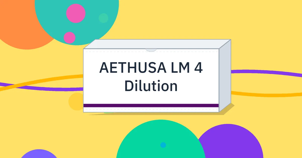 Symbolbild: Packung mit der Aufschrift AETHUSA LM 4 Dilution (PZN 12755732) – Verfügbarkeit und Bezug in Apotheken in Frankfurt am Main