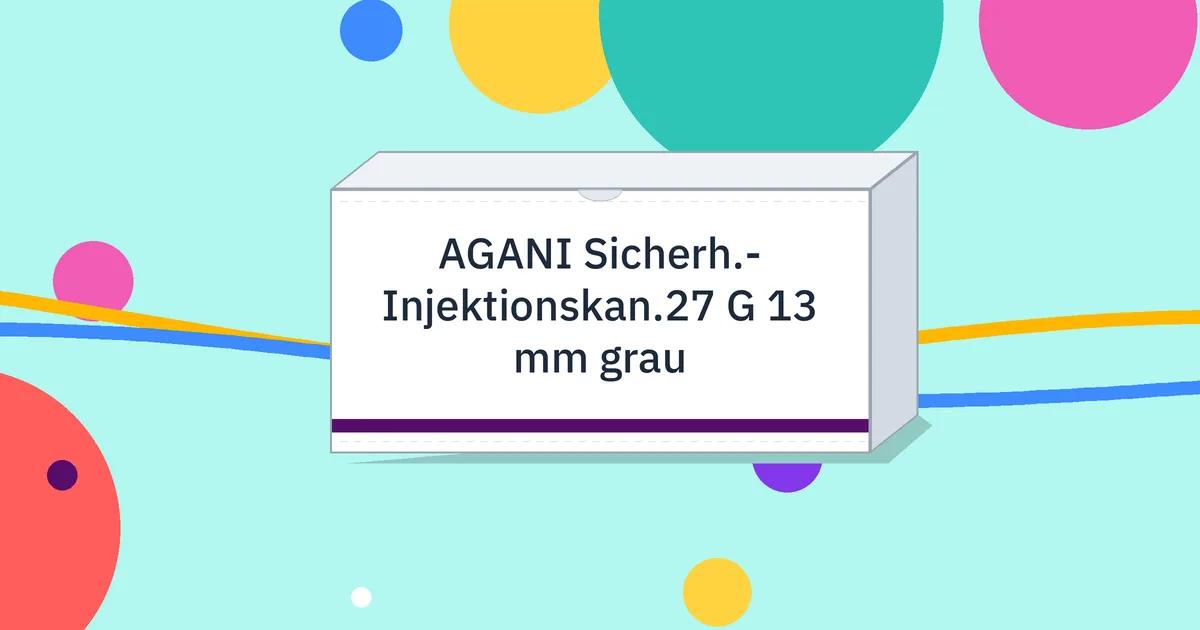 Symbolbild: Packung mit der Aufschrift AGANI Sicherh.-Injektionskan.27 G 13 mm grau (PZN 20130868) – Verfügbarkeit und Bezug in Apotheken in Frankfurt am Main