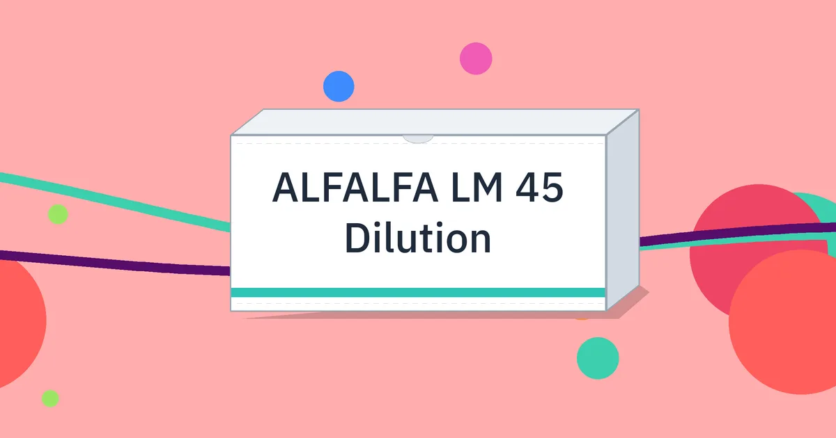 Symbolbild: Packung mit der Aufschrift ALFALFA LM 45 Dilution (PZN 13310392) – Verfügbarkeit und Bezug in Apotheken in Frankfurt am Main