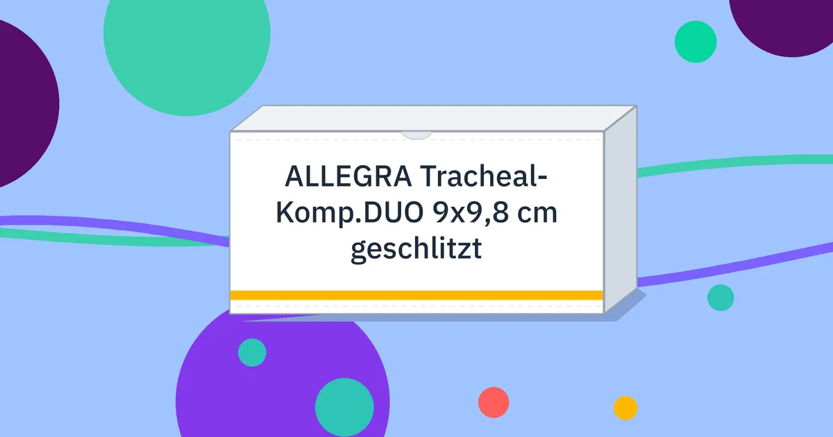 Symbolbild: Packung mit der Aufschrift ALLEGRA Tracheal-Komp.DUO 9x9,8 cm geschlitzt (PZN 11113747) – Verfügbarkeit und Bezug in Apotheken in Frankfurt am Main