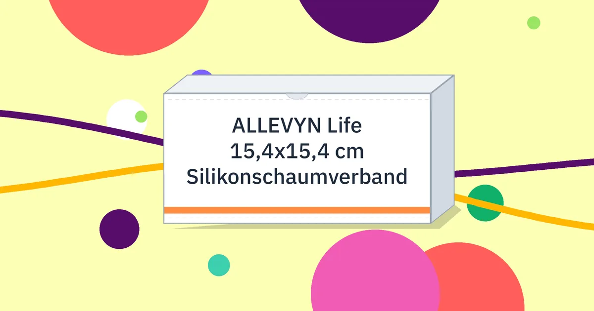 Symbolbild: Packung mit der Aufschrift ALLEVYN Life 15,4x15,4 cm Silikonschaumverband (PZN 19295966) – Verfügbarkeit und Bezug in Apotheken in Frankfurt am Main