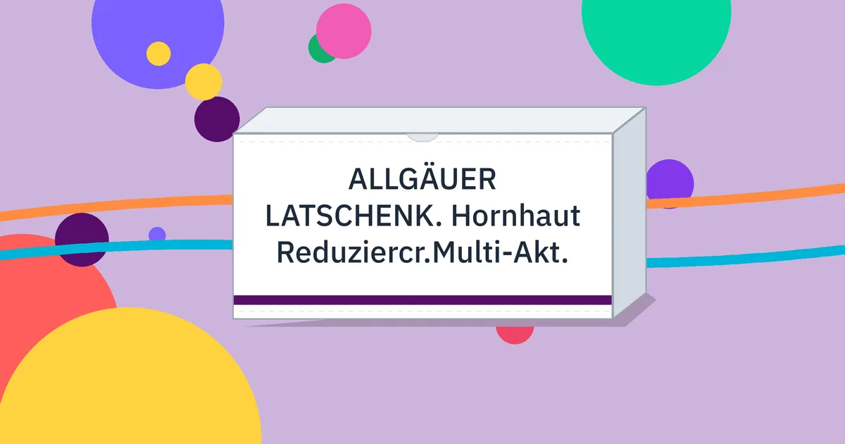 Symbolbild: Packung mit der Aufschrift ALLGÄUER LATSCHENK. Hornhaut Reduziercr.Multi-Akt. (PZN 18243453) – Verfügbarkeit und Bezug in Apotheken in Frankfurt am Main