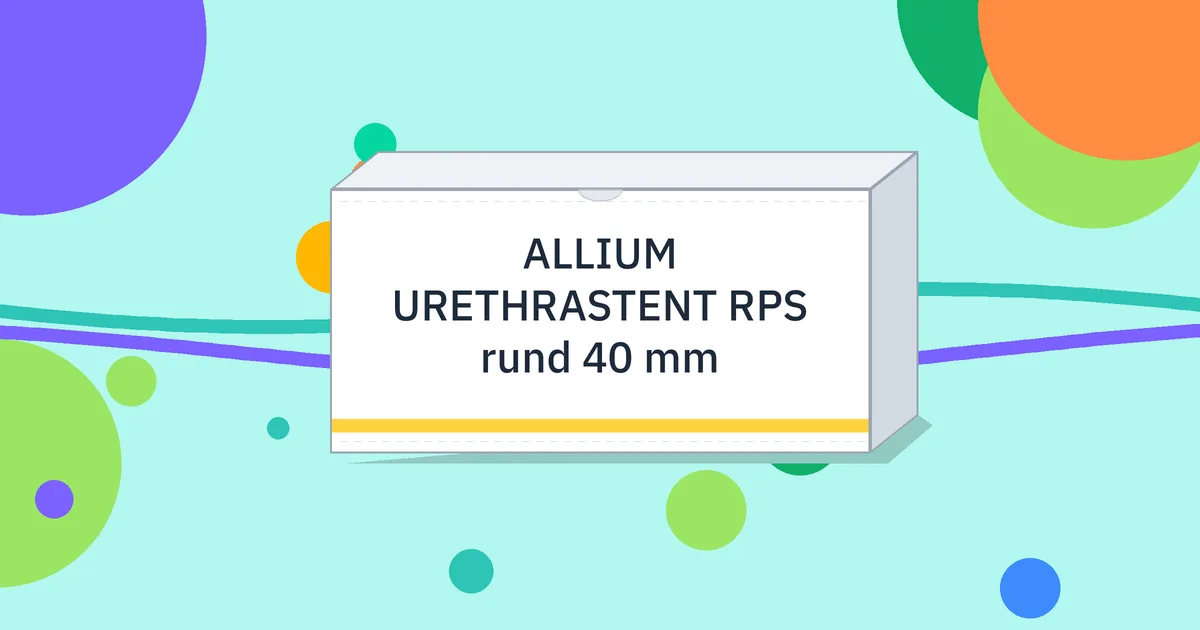 Symbolbild: Packung mit der Aufschrift ALLIUM URETHRASTENT RPS rund 40 mm (PZN 10982091) – Verfügbarkeit und Bezug in Apotheken in Frankfurt am Main