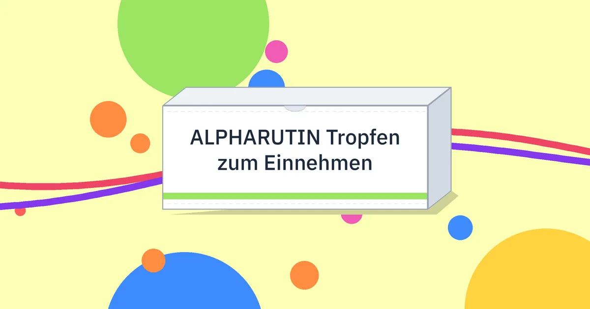 Symbolbild: Packung mit der Aufschrift ALPHARUTIN Tropfen zum Einnehmen (PZN 01387952) – Verfügbarkeit und Bezug in Apotheken in Frankfurt am Main