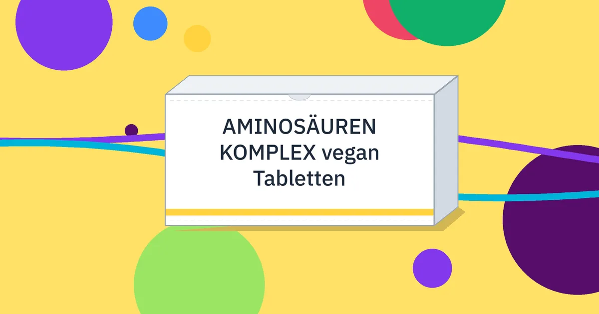 Symbolbild: Packung mit der Aufschrift AMINOSÄUREN KOMPLEX vegan Tabletten (PZN 13947379) – Verfügbarkeit und Bezug in Apotheken in Frankfurt am Main