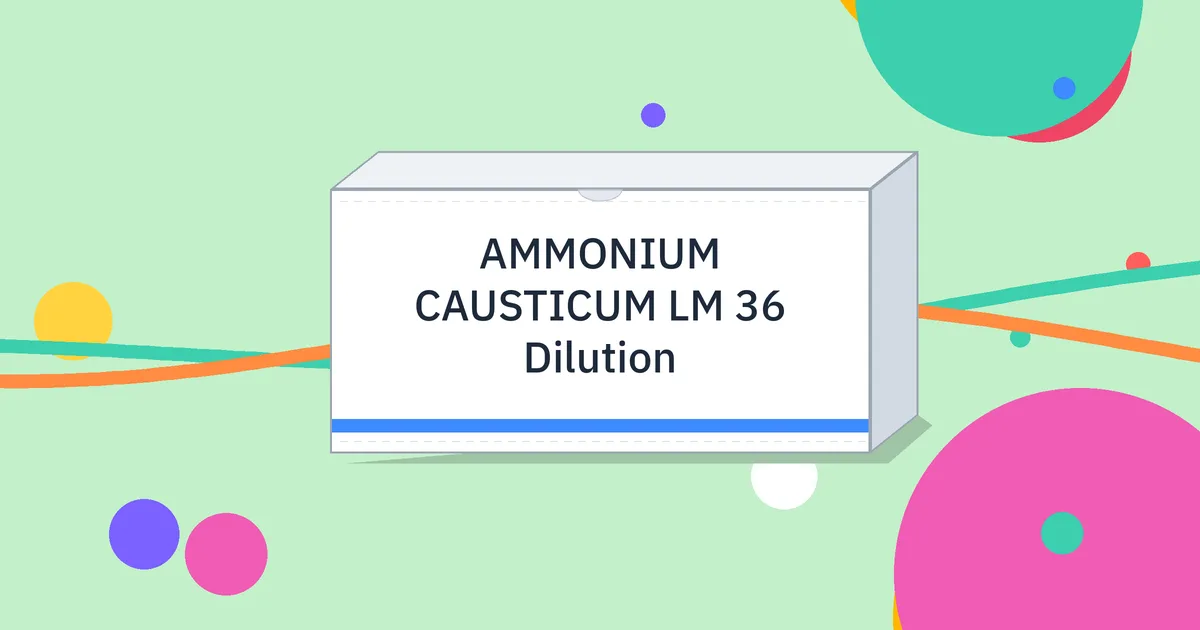 Symbolbild: Packung mit der Aufschrift AMMONIUM CAUSTICUM LM 36 Dilution (PZN 13321094) – Verfügbarkeit und Bezug in Apotheken in Frankfurt am Main