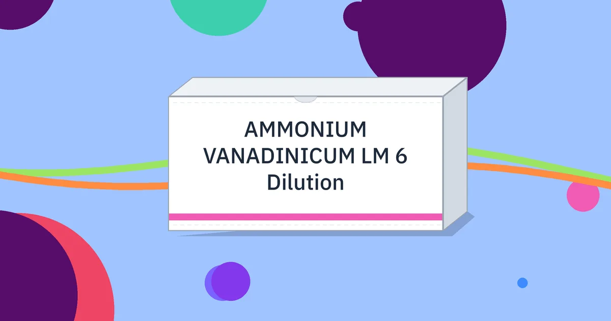 Symbolbild: Packung mit der Aufschrift AMMONIUM VANADINICUM LM 6 Dilution (PZN 13324075) – Verfügbarkeit und Bezug in Apotheken in Frankfurt am Main