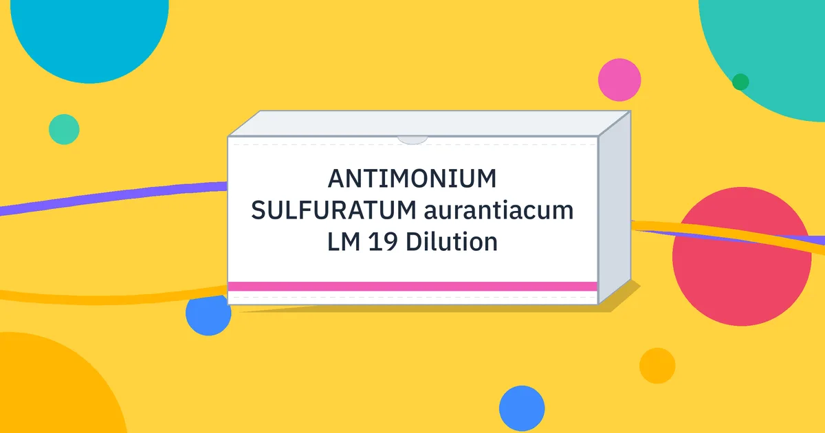 Symbolbild: Packung mit der Aufschrift ANTIMONIUM SULFURATUM aurantiacum LM 19 Dilution (PZN 13375569) – Verfügbarkeit und Bezug in Apotheken in Frankfurt am Main