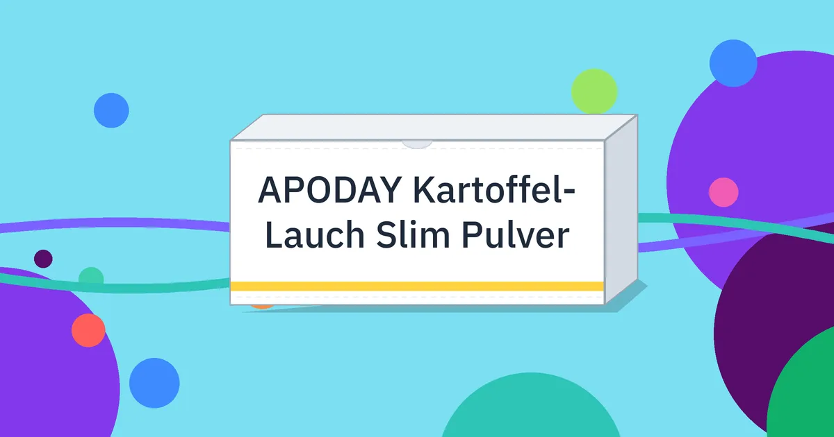 Symbolbild: Packung mit der Aufschrift APODAY Kartoffel-Lauch Slim Pulver (PZN 10984575) – Verfügbarkeit und Bezug in Apotheken in Frankfurt am Main