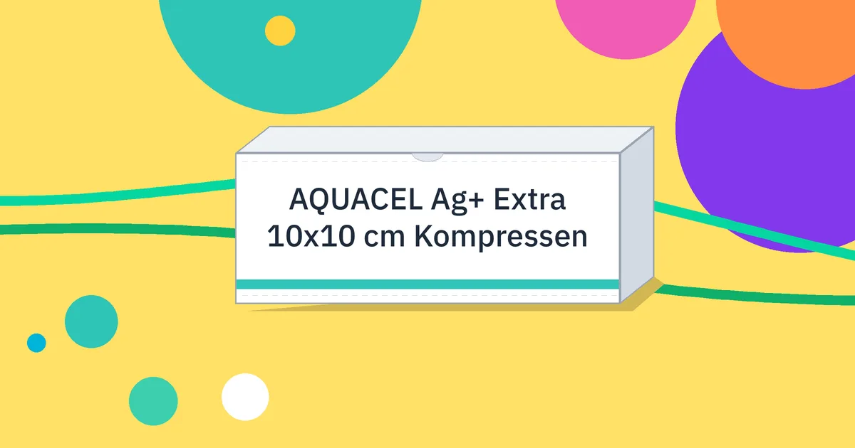 Symbolbild: Packung mit der Aufschrift AQUACEL Ag+ Extra 10x10 cm Kompressen (PZN 16594987) – Verfügbarkeit und Bezug in Apotheken in Frankfurt am Main