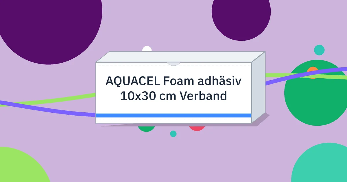 Symbolbild: Packung mit der Aufschrift AQUACEL Foam adhäsiv 10x30 cm Verband (PZN 10818279) – Verfügbarkeit und Bezug in Apotheken in Frankfurt am Main