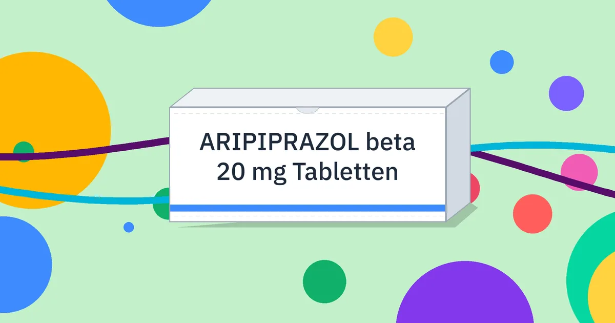 Symbolbild: Packung mit der Aufschrift ARIPIPRAZOL beta 20 mg Tabletten (PZN 07504755) – Verfügbarkeit und Bezug in Apotheken in Frankfurt am Main