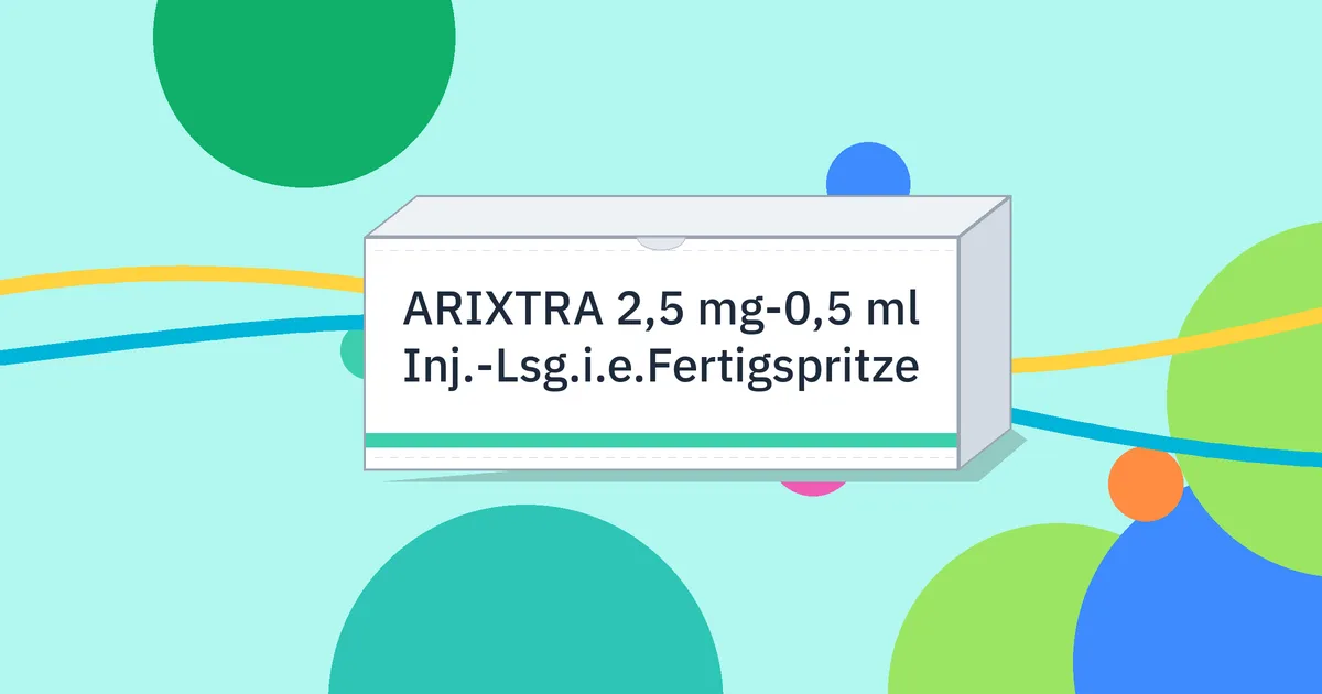 Symbolbild: Packung mit der Aufschrift ARIXTRA 2,5 mg-0,5 ml Inj.-Lsg.i.e.Fertigspritze (PZN 04656163) – Verfügbarkeit und Bezug in Apotheken in Frankfurt am Main