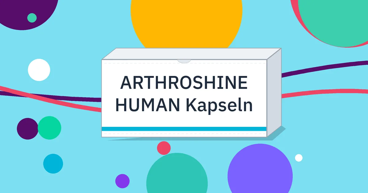Symbolbild: Packung mit der Aufschrift ARTHROSHINE HUMAN Kapseln (PZN 19236969) – Verfügbarkeit und Bezug in Apotheken in Frankfurt am Main