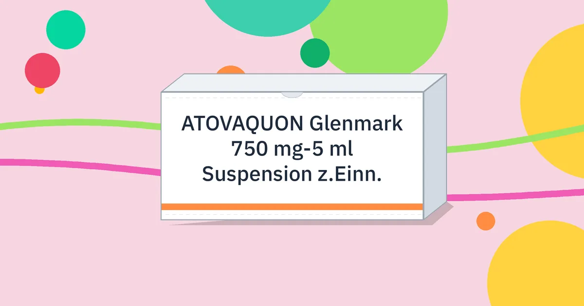 Symbolbild: Packung mit der Aufschrift ATOVAQUON Glenmark 750 mg-5 ml Suspension z.Einn. (PZN 20356727) – Verfügbarkeit und Bezug in Apotheken in Frankfurt am Main