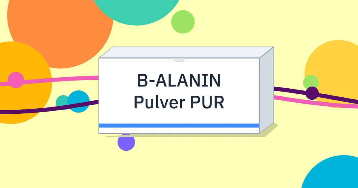 Symbolbild: Packung mit der Aufschrift B-ALANIN Pulver PUR (PZN 13834706) – Verfügbarkeit und Bezug in Apotheken in Frankfurt am Main