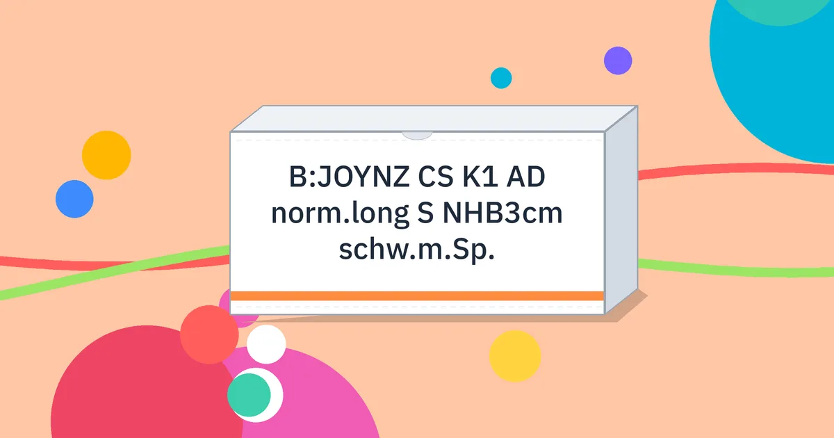 Symbolbild: Packung mit der Aufschrift B:JOYNZ CS K1 AD norm.long S NHB3cm schw.m.Sp. (PZN 20529292) – Verfügbarkeit und Bezug in Apotheken in Frankfurt am Main