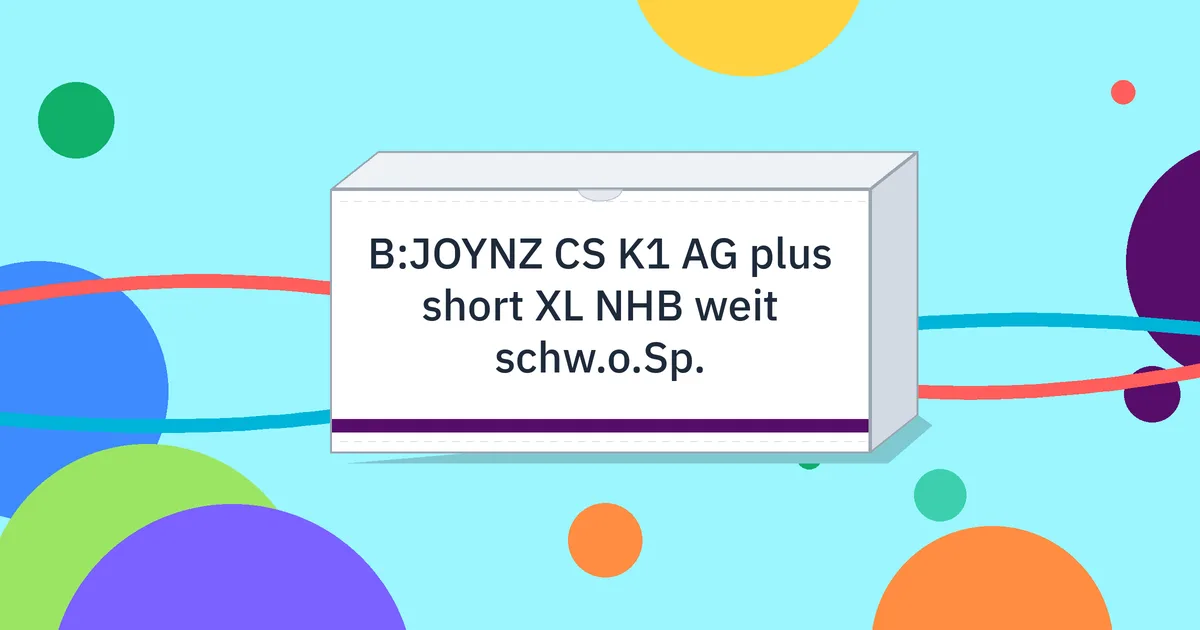 Symbolbild: Packung mit der Aufschrift B:JOYNZ CS K1 AG plus short XL NHB weit schw.o.Sp. (PZN 20532986) – Verfügbarkeit und Bezug in Apotheken in Frankfurt am Main