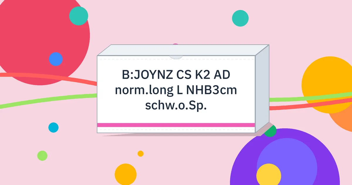 Symbolbild: Packung mit der Aufschrift B:JOYNZ CS K2 AD norm.long L NHB3cm schw.o.Sp. (PZN 20530289) – Verfügbarkeit und Bezug in Apotheken in Frankfurt am Main