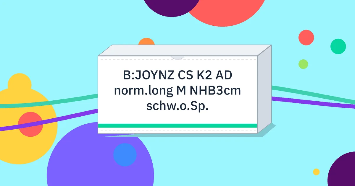 Symbolbild: Packung mit der Aufschrift B:JOYNZ CS K2 AD norm.long M NHB3cm schw.o.Sp. (PZN 20530384) – Verfügbarkeit und Bezug in Apotheken in Frankfurt am Main