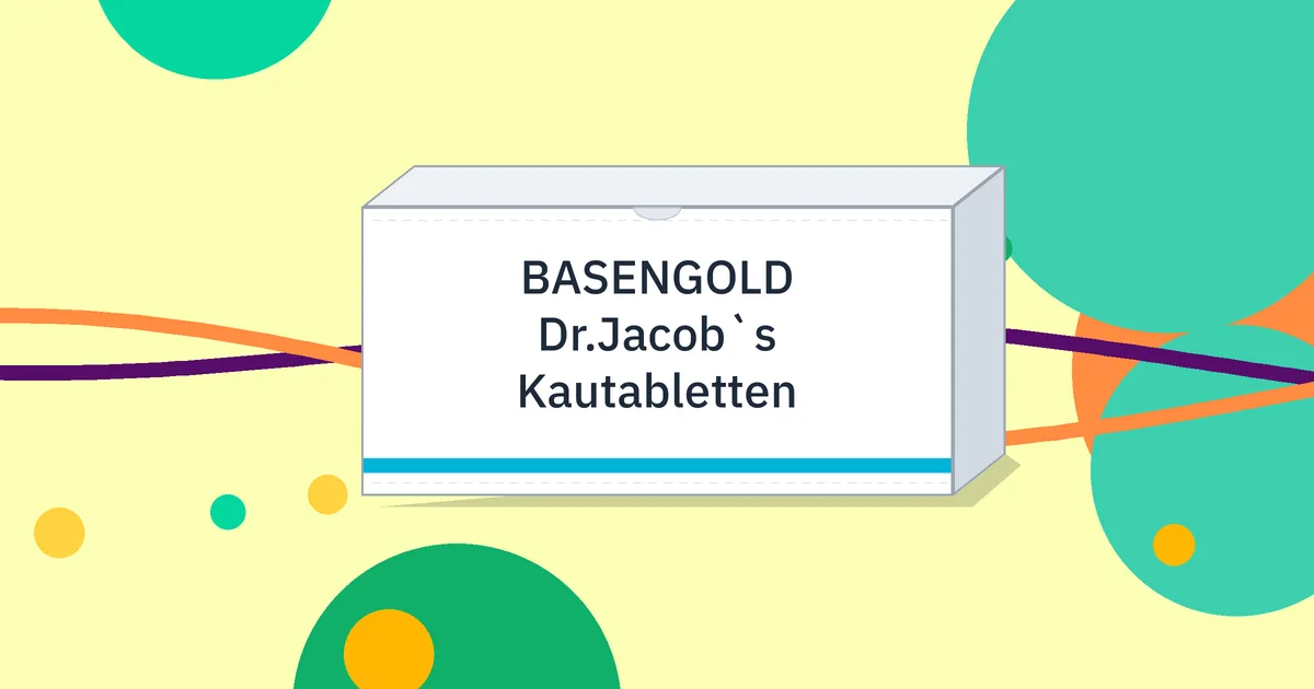 Symbolbild: Packung mit der Aufschrift BASENGOLD Dr.Jacob`s Kautabletten (PZN 13836728) – Verfügbarkeit und Bezug in Apotheken in Frankfurt am Main