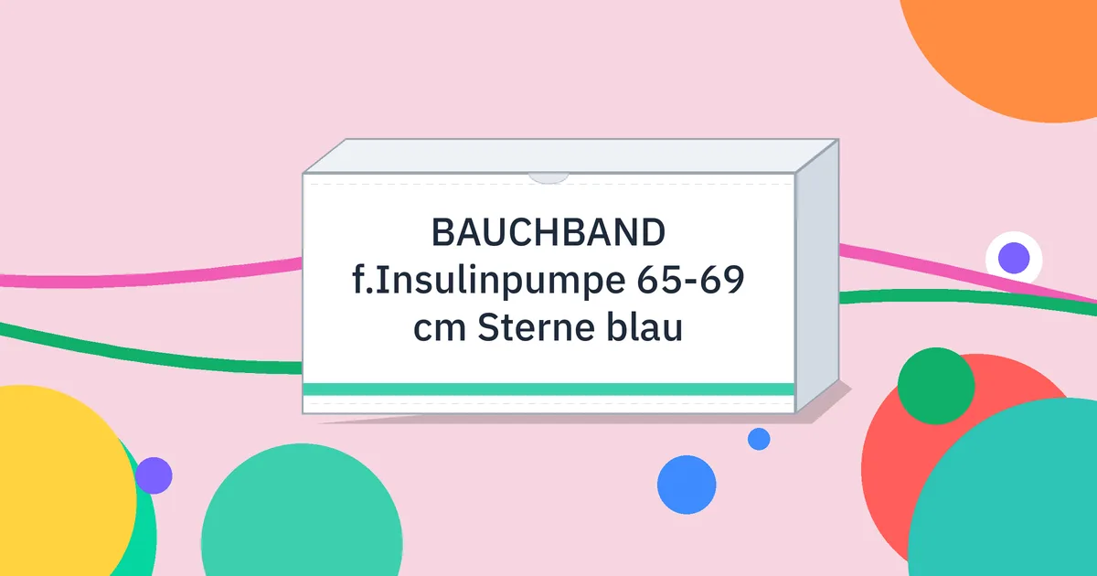 Symbolbild: Packung mit der Aufschrift BAUCHBAND f.Insulinpumpe 65-69 cm Sterne blau (PZN 16510163) – Verfügbarkeit und Bezug in Apotheken in Frankfurt am Main