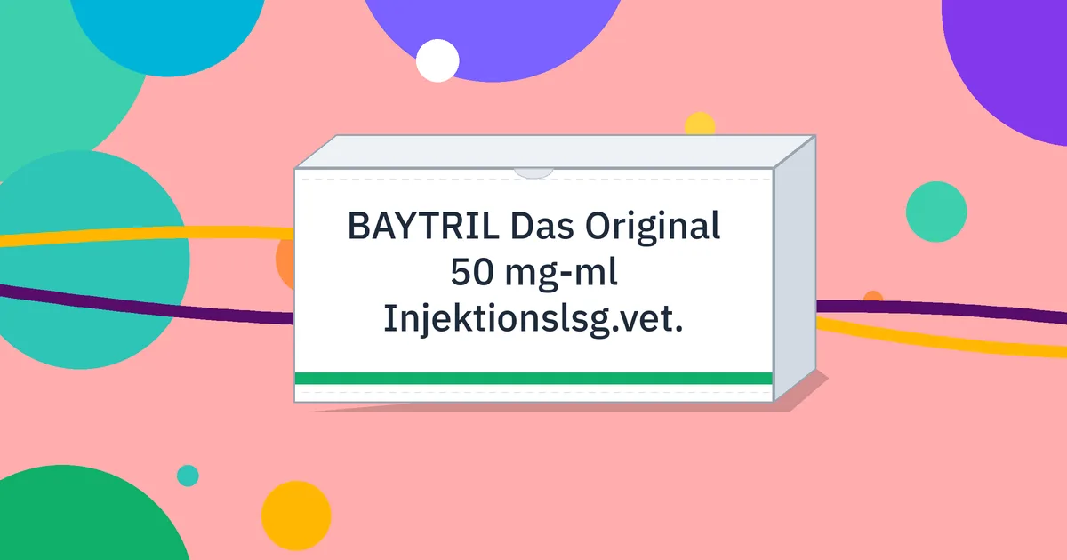 Symbolbild: Packung mit der Aufschrift BAYTRIL Das Original 50 mg-ml Injektionslsg.vet. (PZN 11004248) – Verfügbarkeit und Bezug in Apotheken in Frankfurt am Main