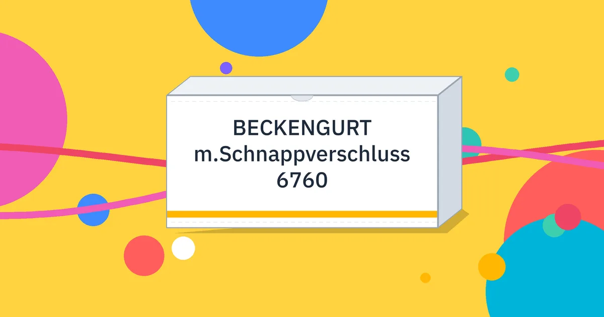 Symbolbild: Packung mit der Aufschrift BECKENGURT m.Schnappverschluss 6760 (PZN 13586214) – Verfügbarkeit und Bezug in Apotheken in Frankfurt am Main