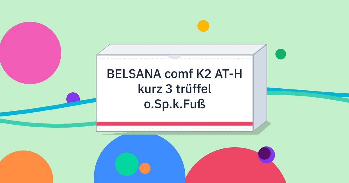 Symbolbild: Packung mit der Aufschrift BELSANA comf K2 AT-H kurz 3 trüffel o.Sp.k.Fuß (PZN 12329691) – Verfügbarkeit und Bezug in Apotheken in Frankfurt am Main
