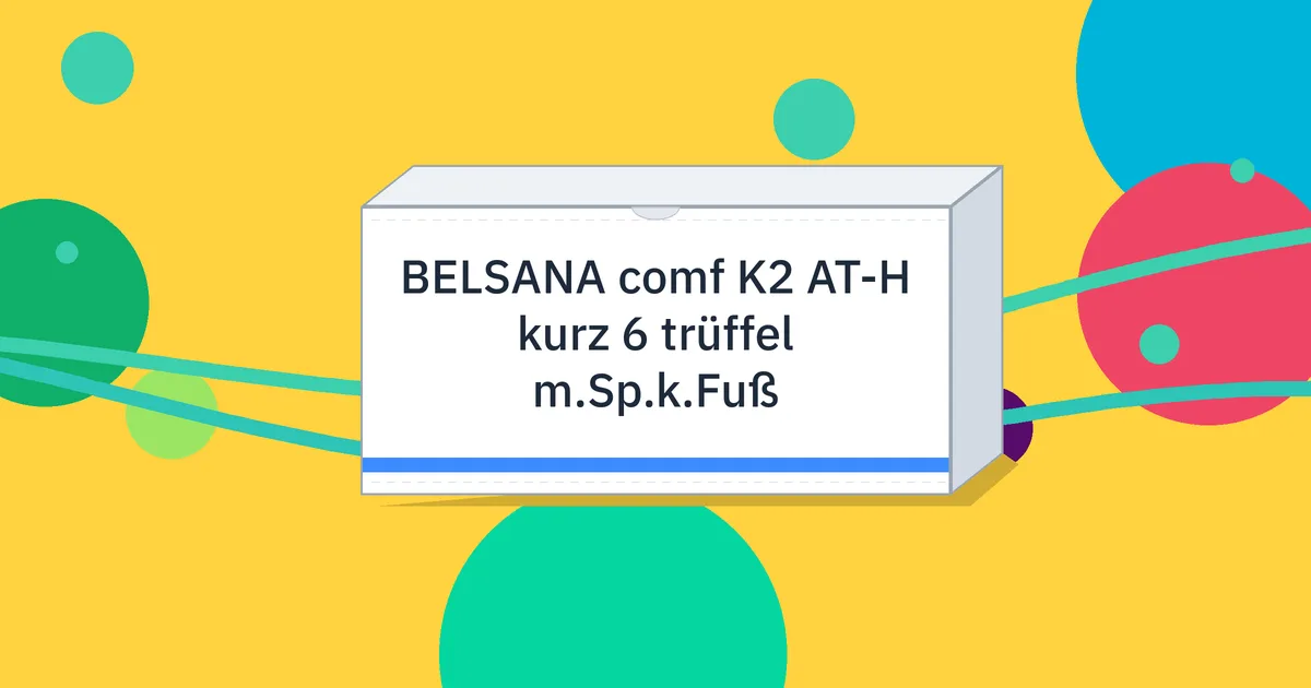 Symbolbild: Packung mit der Aufschrift BELSANA comf K2 AT-H kurz 6 trüffel m.Sp.k.Fuß (PZN 12332049) – Verfügbarkeit und Bezug in Apotheken in Frankfurt am Main