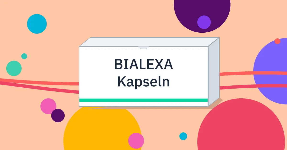 Symbolbild: Packung mit der Aufschrift BIALEXA Kapseln (PZN 20227792) – Verfügbarkeit und Bezug in Apotheken in Frankfurt am Main
