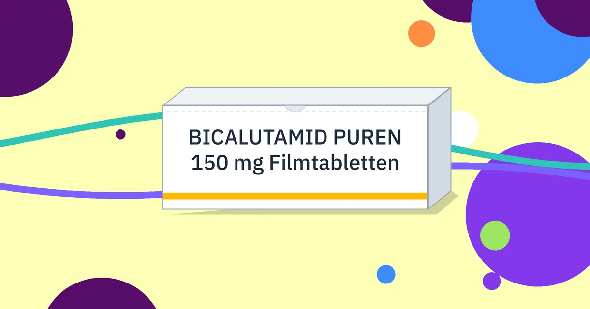 Symbolbild: Packung mit der Aufschrift BICALUTAMID PUREN 150 mg Filmtabletten (PZN 11353457) – Verfügbarkeit und Bezug in Apotheken in Frankfurt am Main