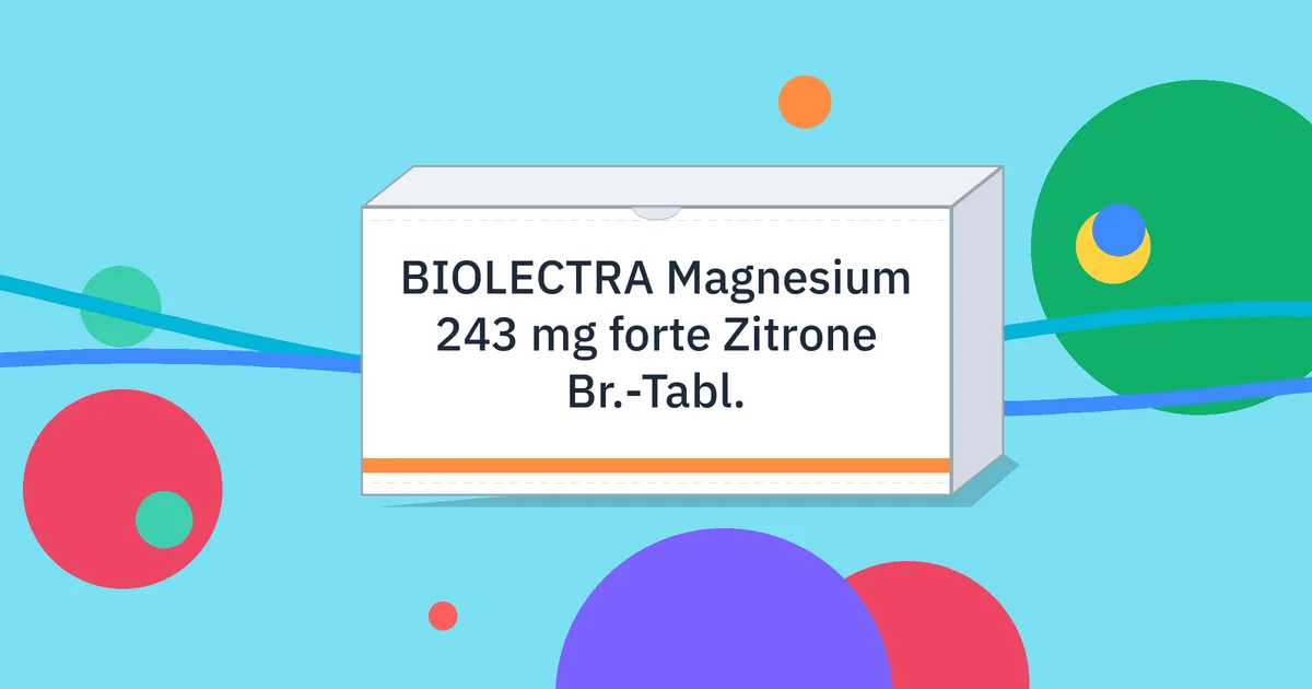 Symbolbild: Packung mit der Aufschrift BIOLECTRA Magnesium 243 mg forte Zitrone Br.-Tabl. (PZN 06716372) – Verfügbarkeit und Bezug in Apotheken in Frankfurt am Main